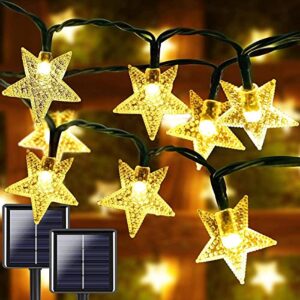 2-pack each 40ft star solar string lights outdoor ramadan decorations, 200 led solar outdoor lights with 8 lighting modes, star ramadan lights for tree garden patio party decorations (warm white)