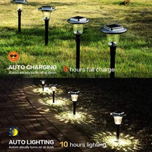 Flykul Solar Lights Outdoor, Auto Color Changing Solar Pathway Colorful Bright Glass Garden Lights,Waterproof Solar Powered Landscape Lights for Lawn Patio Courtyard Walkway Yard (Warm White)