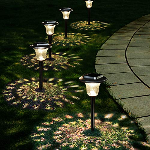 Flykul Solar Lights Outdoor, Auto Color Changing Solar Pathway Colorful Bright Glass Garden Lights,Waterproof Solar Powered Landscape Lights for Lawn Patio Courtyard Walkway Yard (Warm White)