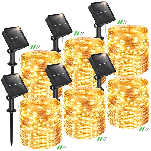 6 Pack Solar String Lights Outdoor Waterproof Total 240FT 720 LED Solar Fairy Lights 8 Modes Copper Wire Twinkle Lights for Patio Yard Trees Garden Christmas Decorations Wedding Party(Warm White)