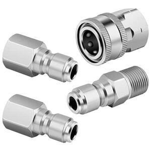 4pcs 3/8 inch npt quick connect pressure washer coupler，stainless steel pressure washer adapter set, male and female power washer quick disconnect kit