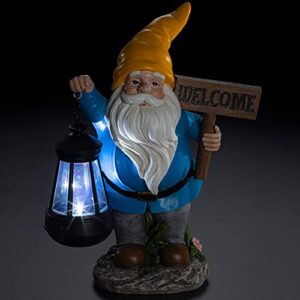 VP Home Welcome Gnome with Lantern Solar Powered LED Outdoor Decor Garden Light (Yellow Hat) Welcome gnome Statues Outdoor gnome Decor Funny Figurine Decor for Outside Patio, Yard, Lawn