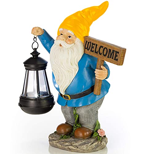 VP Home Welcome Gnome with Lantern Solar Powered LED Outdoor Decor Garden Light (Yellow Hat) Welcome gnome Statues Outdoor gnome Decor Funny Figurine Decor for Outside Patio, Yard, Lawn