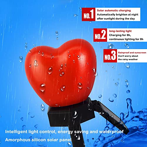 COCEQUC Valentine's Day Solar Stake Lights Red Heart Waterproof Lights Landscape Garden LED Heart Light Warm White Solar Pathway Lights Patio Lawn Outdoor Solar Lights for Walkway Backyard Decoration