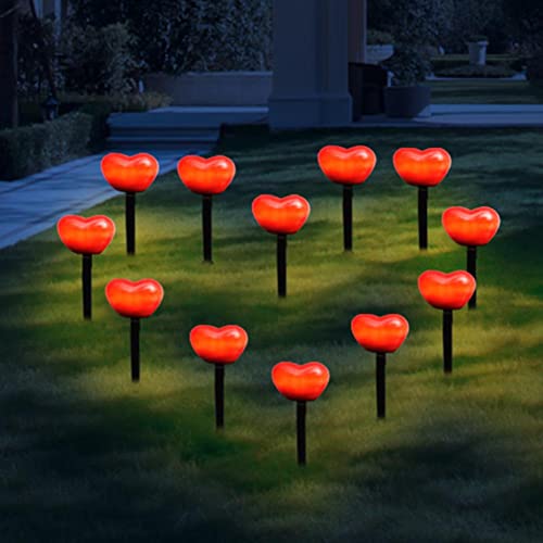 COCEQUC Valentine's Day Solar Stake Lights Red Heart Waterproof Lights Landscape Garden LED Heart Light Warm White Solar Pathway Lights Patio Lawn Outdoor Solar Lights for Walkway Backyard Decoration