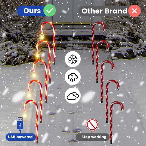 Candy Cane Lights, 12 Pack Solar Candy Cane Christmas Decorations, Waterproof Candy Cane Pathway Markers Light with Star, Outdoor Christmas Decor for Yard Driveway Lawn Garden Xmas Tree Holiday Gift