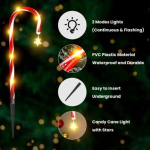 Candy Cane Lights, 12 Pack Solar Candy Cane Christmas Decorations, Waterproof Candy Cane Pathway Markers Light with Star, Outdoor Christmas Decor for Yard Driveway Lawn Garden Xmas Tree Holiday Gift