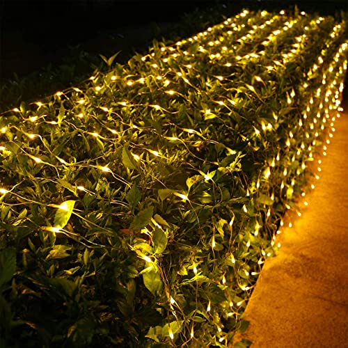 9.8FT x 6.6FT 198 LED Net Lights, Connectable 8 Lighting Twinkle Modes Mesh Lights for Christmas Outdoor Patio Garden Bush Fence Decorations (Warm White)