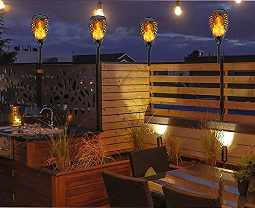 Solar Landscape Path Garden Lights Outdoor 3 in 1 Adaptors Deck Lighting Fence Post Light Dancing Flickering Flame Torch LED Wall Lamp Waterproof for Yard Porch Patio 4 Pack