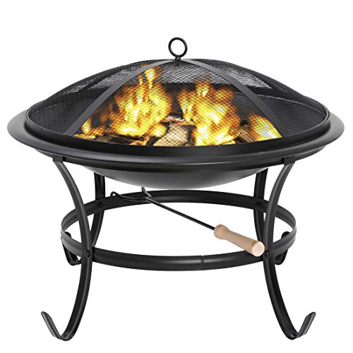 Saicool 22 Inches Portable Fire Pit for Outside Outdoor Wood Burning Patio Steel Fire Pit Bowl BBQ Grill for Camping Backyard Tailgating, Hunting Deck Picnic Porch Garden