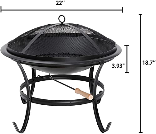 Saicool 22 Inches Portable Fire Pit for Outside Outdoor Wood Burning Patio Steel Fire Pit Bowl BBQ Grill for Camping Backyard Tailgating, Hunting Deck Picnic Porch Garden