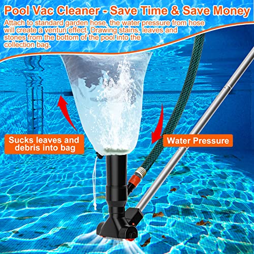 PooLuck Upgraded Portable Pool Vacuum Jet Underwater Cleaner W/Brush Bag, 5 Section Pole Handheld Portable Pool Vacuum Swimming Pool Mini Jet Vacuum Pool Cleaner Spa Jet Vac for Above Ground Pool