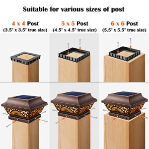 DenicMic Solar Post Lights 2 Pack Solar Post Cap Lights Outdoor Waterproof Metal Warm White LED Lighting 25 Lumen for 3.5x3.5 4x4 5x5 Wooden Fence Posts, Deck Rail, Yard, Patio, Garden (Copper)