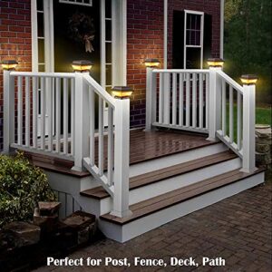 DenicMic Solar Post Lights 2 Pack Solar Post Cap Lights Outdoor Waterproof Metal Warm White LED Lighting 25 Lumen for 3.5x3.5 4x4 5x5 Wooden Fence Posts, Deck Rail, Yard, Patio, Garden (Copper)