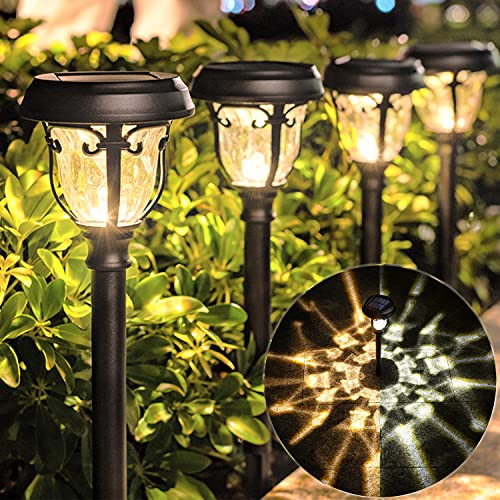 LeiDrail Solar Pathway Lights Outdoor with Glass Stainless Steel 2 Modes Bright Landscape Lighting Waterproof Cool White/Warm White for Yard Garden Sidewalk Lawn Driveway (8 Pack)