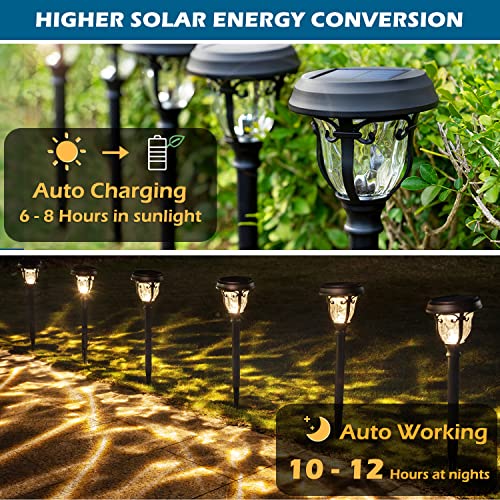 LeiDrail Solar Pathway Lights Outdoor with Glass Stainless Steel 2 Modes Bright Landscape Lighting Waterproof Cool White/Warm White for Yard Garden Sidewalk Lawn Driveway (8 Pack)