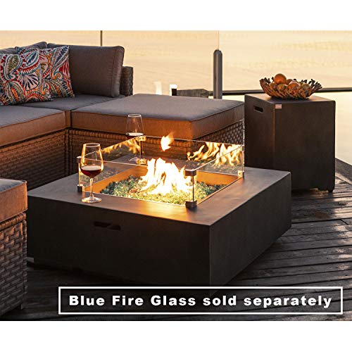 COSIEST 2-Piece Outdoor Propane Firepit Table Set, Green Faux Stone 35 inches Square Fire Table w 50,000 BTU Stainless Steel Burner, Wind Guard, w Metal Lid 20gl Hideway Tank for Garden, Porch