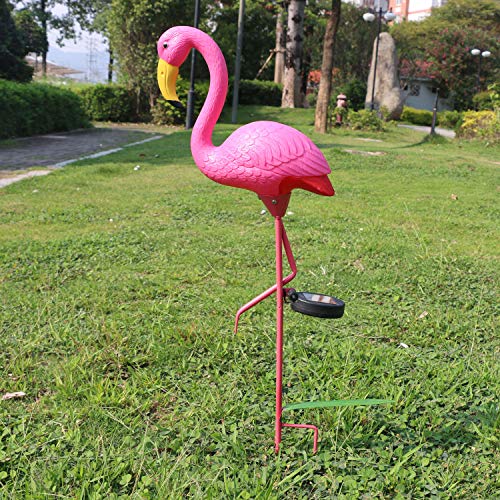 W-DIAN Pink Flamingo Solar Lights Outdoor Pathway Metal Yard Art Plastic Patio Path Lawn Garden Outside Post Lighting 1 Pack Flamingo Gifts