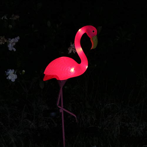 W-DIAN Pink Flamingo Solar Lights Outdoor Pathway Metal Yard Art Plastic Patio Path Lawn Garden Outside Post Lighting 1 Pack Flamingo Gifts