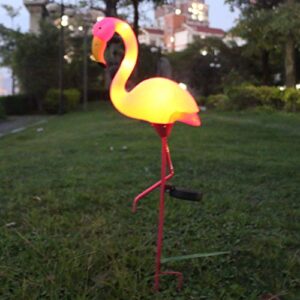 W-DIAN Pink Flamingo Solar Lights Outdoor Pathway Metal Yard Art Plastic Patio Path Lawn Garden Outside Post Lighting 1 Pack Flamingo Gifts