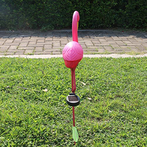 W-DIAN Pink Flamingo Solar Lights Outdoor Pathway Metal Yard Art Plastic Patio Path Lawn Garden Outside Post Lighting 1 Pack Flamingo Gifts