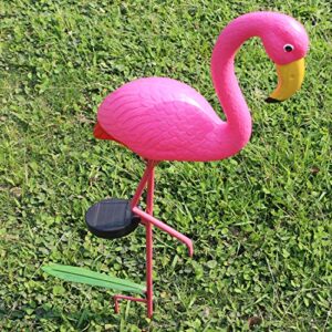 W-DIAN Pink Flamingo Solar Lights Outdoor Pathway Metal Yard Art Plastic Patio Path Lawn Garden Outside Post Lighting 1 Pack Flamingo Gifts