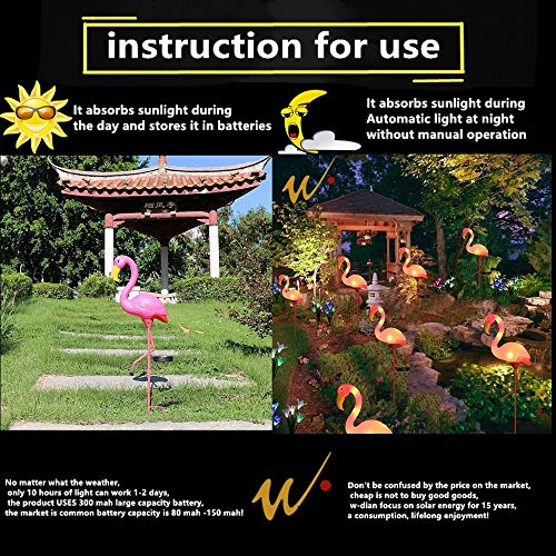 W-DIAN Pink Flamingo Solar Lights Outdoor Pathway Metal Yard Art Plastic Patio Path Lawn Garden Outside Post Lighting 1 Pack Flamingo Gifts