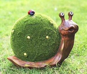 tiblen solar powered snail with fiber grass and ladybug outdoor led garden light decor, 10.5 x 8.5 inch