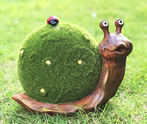 TIBLEN Solar Powered Snail with Fiber Grass and Ladybug Outdoor LED Garden Light Decor, 10.5 x 8.5 Inch