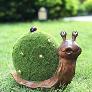 TIBLEN Solar Powered Snail with Fiber Grass and Ladybug Outdoor LED Garden Light Decor, 10.5 x 8.5 Inch