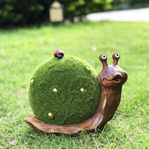 TIBLEN Solar Powered Snail with Fiber Grass and Ladybug Outdoor LED Garden Light Decor, 10.5 x 8.5 Inch