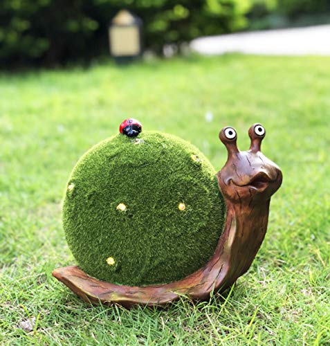 TIBLEN Solar Powered Snail with Fiber Grass and Ladybug Outdoor LED Garden Light Decor, 10.5 x 8.5 Inch