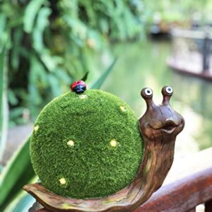 TIBLEN Solar Powered Snail with Fiber Grass and Ladybug Outdoor LED Garden Light Decor, 10.5 x 8.5 Inch