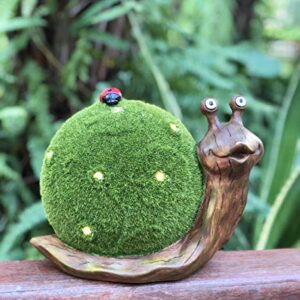 TIBLEN Solar Powered Snail with Fiber Grass and Ladybug Outdoor LED Garden Light Decor, 10.5 x 8.5 Inch