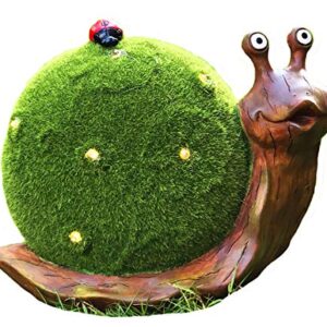 TIBLEN Solar Powered Snail with Fiber Grass and Ladybug Outdoor LED Garden Light Decor, 10.5 x 8.5 Inch