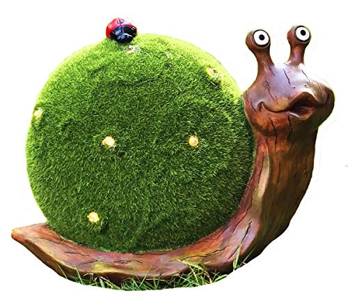 TIBLEN Solar Powered Snail with Fiber Grass and Ladybug Outdoor LED Garden Light Decor, 10.5 x 8.5 Inch