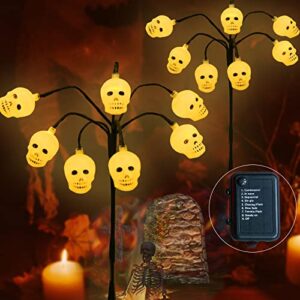 elnsivo 14 led halloween light up skeleton skull garden stake lights,2 pack 8 lighting modes outdoor halloween pathway lights lighted skull stake for yard lawn outside haunted house party decor