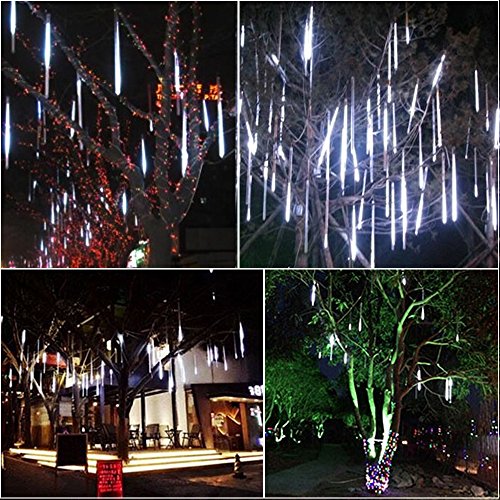 Falling Rain Christmas Lights, MIJOYE Waterproof LED Meteor Shower Lights with 30cm 8 Tube 144 LEDs, Icicle Snow Fall String Cascading Lights for Wedding, Party, Holiday, Xmas Tree, Garden (White)