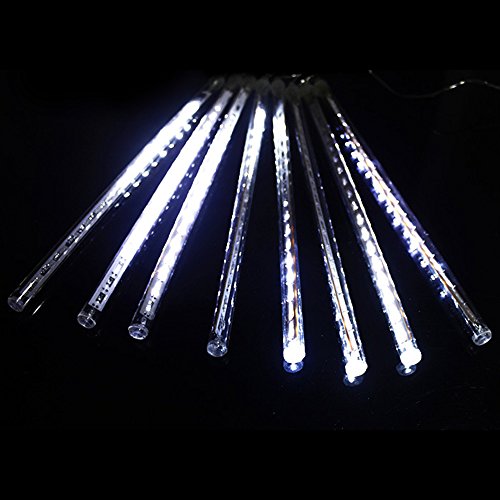 Falling Rain Christmas Lights, MIJOYE Waterproof LED Meteor Shower Lights with 30cm 8 Tube 144 LEDs, Icicle Snow Fall String Cascading Lights for Wedding, Party, Holiday, Xmas Tree, Garden (White)