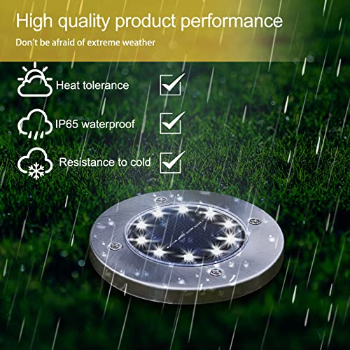 Solar Ground Lights Christmas - 12 Pack 10 LED Solar Lights Outdoor Garden Waterproof Sidewalk Disk In-Ground Landscape Lighting for Lawn Patio Yard Pathway Steps Deck Walkway Light (White 12 Packs)