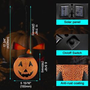 Halloween Solar Hanging Lights Outdoor - Garden Solar Metal Lantern Decor, Solar Powered Led Waterproof Decorative Round Hanging Light for Yard, Patio, Pathway, Porch