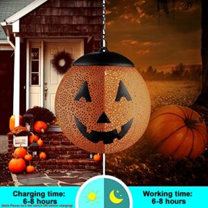 Halloween Solar Hanging Lights Outdoor - Garden Solar Metal Lantern Decor, Solar Powered Led Waterproof Decorative Round Hanging Light for Yard, Patio, Pathway, Porch