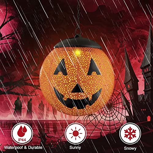 Halloween Solar Hanging Lights Outdoor - Garden Solar Metal Lantern Decor, Solar Powered Led Waterproof Decorative Round Hanging Light for Yard, Patio, Pathway, Porch