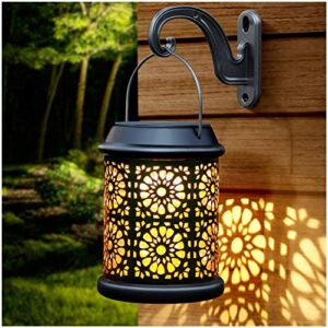 denicmic solar lantern outdoor solar lights outdoor hanging solar lantern with handle & hook waterproof, 25 lumen warm white led metal decorative for garden, patio, porch,yard, walkway,1pack (black)