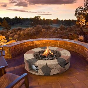 ECOTOUGE Round Gas Fire Pit Tables(40,000 BTU ,28 Inch) w/ Lava Rocks, Propane Hose, Handle, Cover for Backyard, Garden, Home, Outside Patio, CSA Certification,Warm Red & Beige