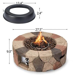 ECOTOUGE Round Gas Fire Pit Tables(40,000 BTU ,28 Inch) w/ Lava Rocks, Propane Hose, Handle, Cover for Backyard, Garden, Home, Outside Patio, CSA Certification,Warm Red & Beige