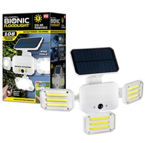 bell+howell bionic floodlight white solar lights outdoor motion sensor led outdoor lights swiveling light 108 high power led bulbs in adjustable panels waterproof for garden patio as seen on tv