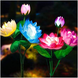 tonulax solar garden lights, 2022 upgraded solar lotus flower lights, solar lights outdoor for garden, patio, yard decoration, 7 color changing solar decorative lights, larger solar panel(2 pack)