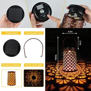 MZD8391 2 Pack Solar Lantern Lights Outdoor, Decorative Waterproof Garden Hanging Lights Metal LED Retro Lamp for Patio, Backyard, Deck, Garden, Porch, Pathway, Courtyard Balcony (Amber + White)