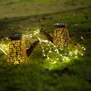 2 Pack Solar Lights Outdoor Garden Decor, Solar Watering Can with Cascading Lights, Large Hanging Lantern Waterproof, Outdoor Decorations Fairy Lights for Patio Lawn Yard Art Clearance Court Pathway